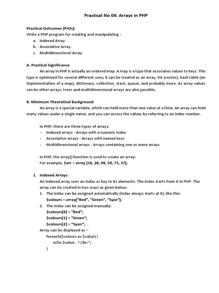 Practical Outcomes (Pros) :: Practical No 04: Arrays in PHP | Download ...