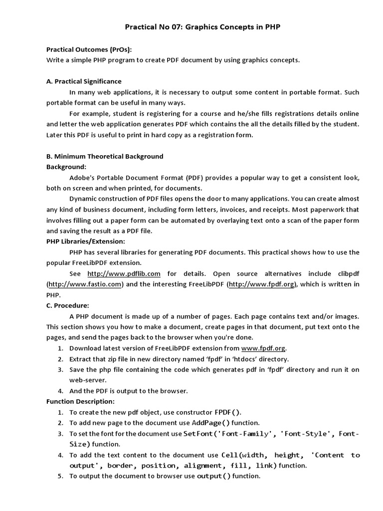 Practical No 07: Graphics Concepts in PHP | PDF | Php | Information Technology Management