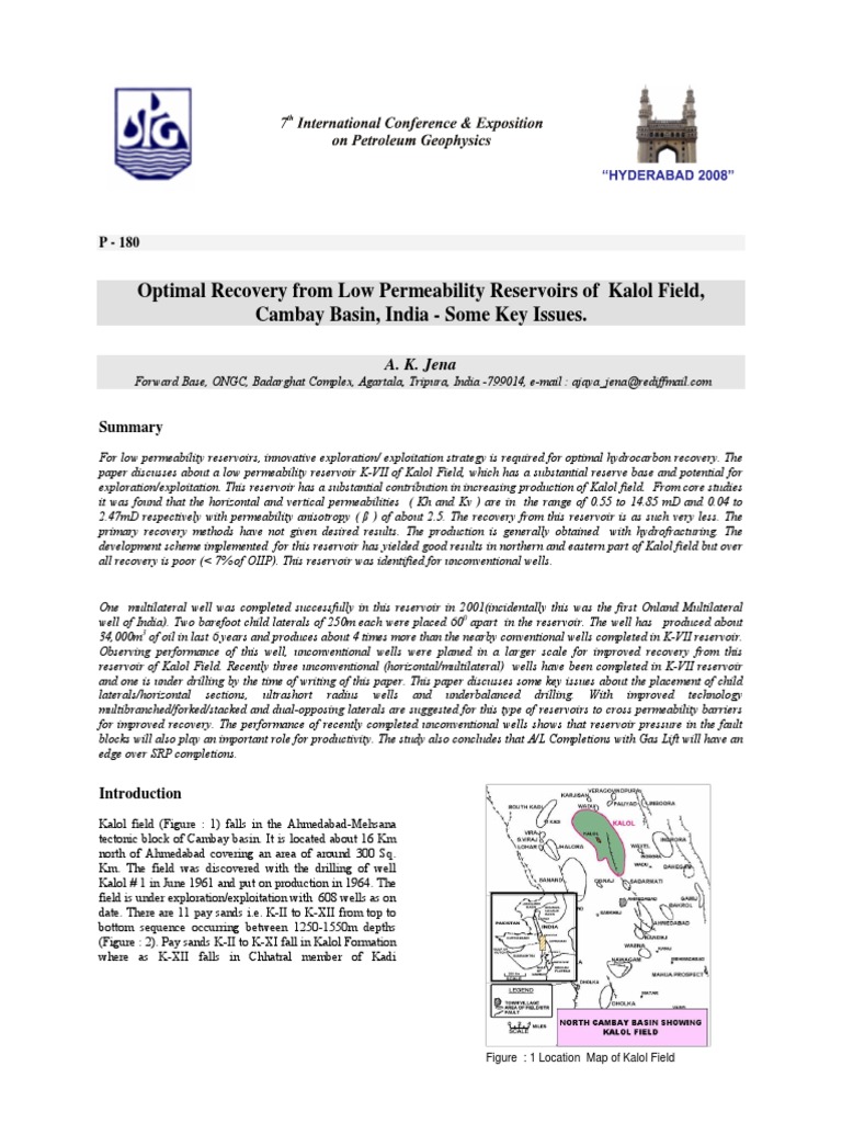 Optimal Recovery From Low Permeability Reservoirs of Kalol Field ...