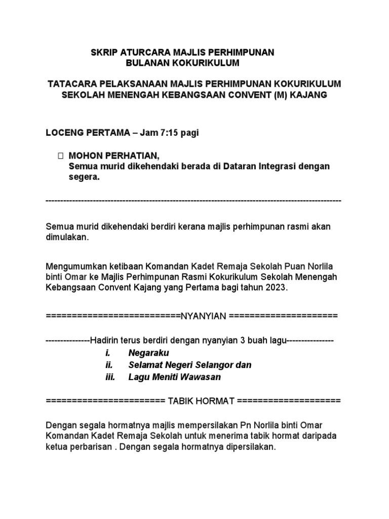 Skrip Ucapan Perhimpunan Koko | PDF