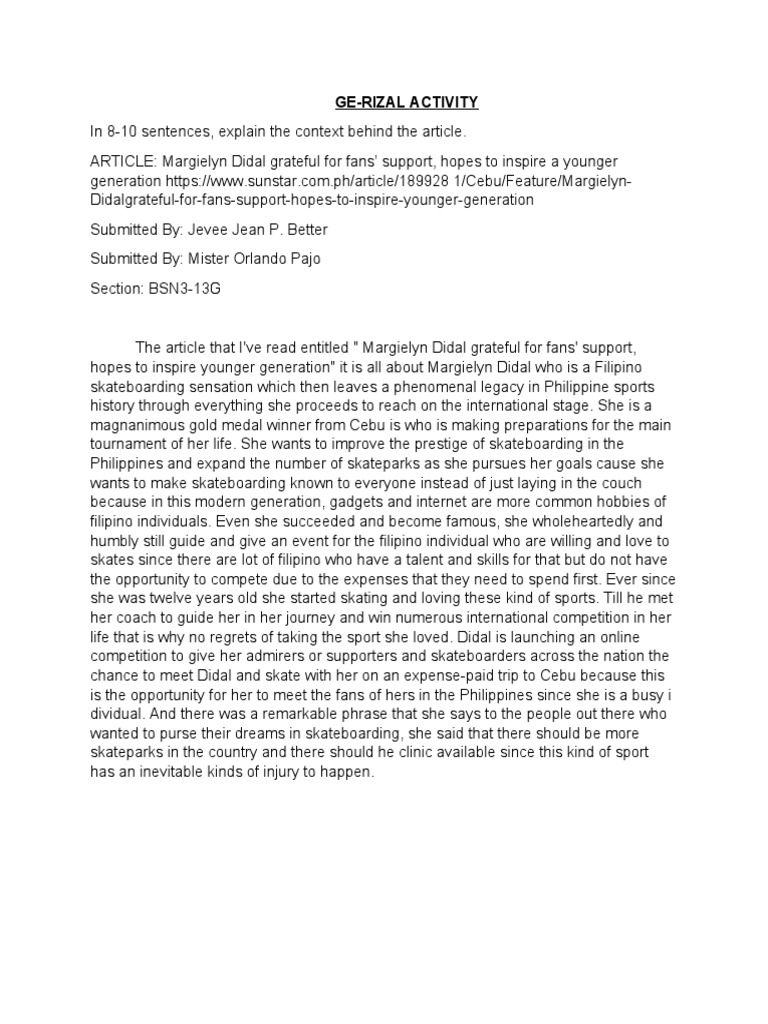 Ge-Rizal Activity | PDF