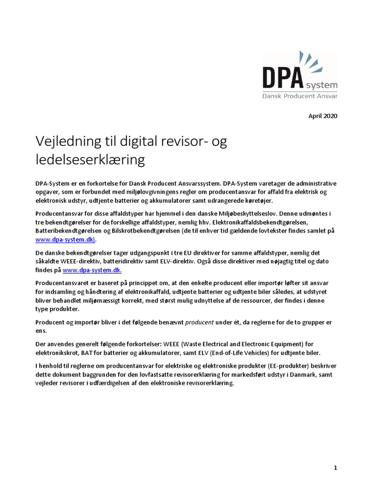 Vejledning til digital revisor- og ledelsesklæring DPA RAPORT MANUAL | PDF