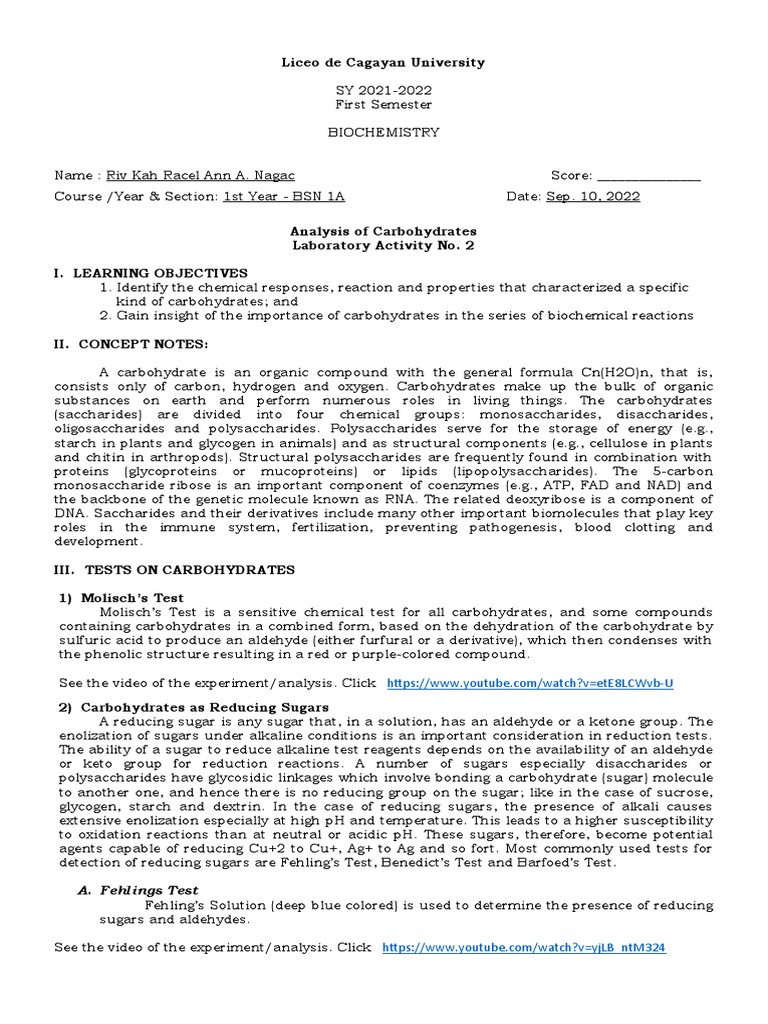 Laboratory Activity No. 2 - Analysis of Carbohydrates - 1 | PDF