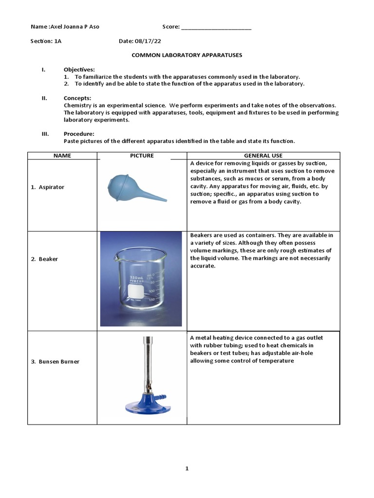 Laboratory Activity No. 1 - Common Laboratory Apparatuses | PDF | Glasses | Physical Sciences