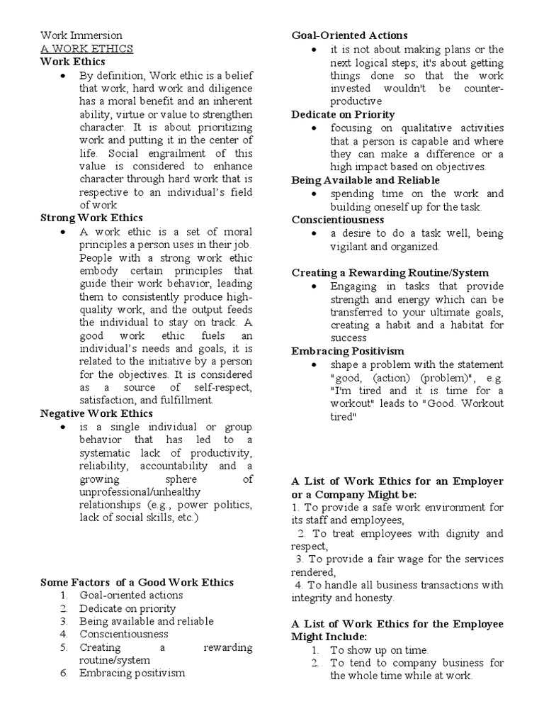 Work Immersion - Work Ethics - B5 | PDF | Employment | Minimum Wage