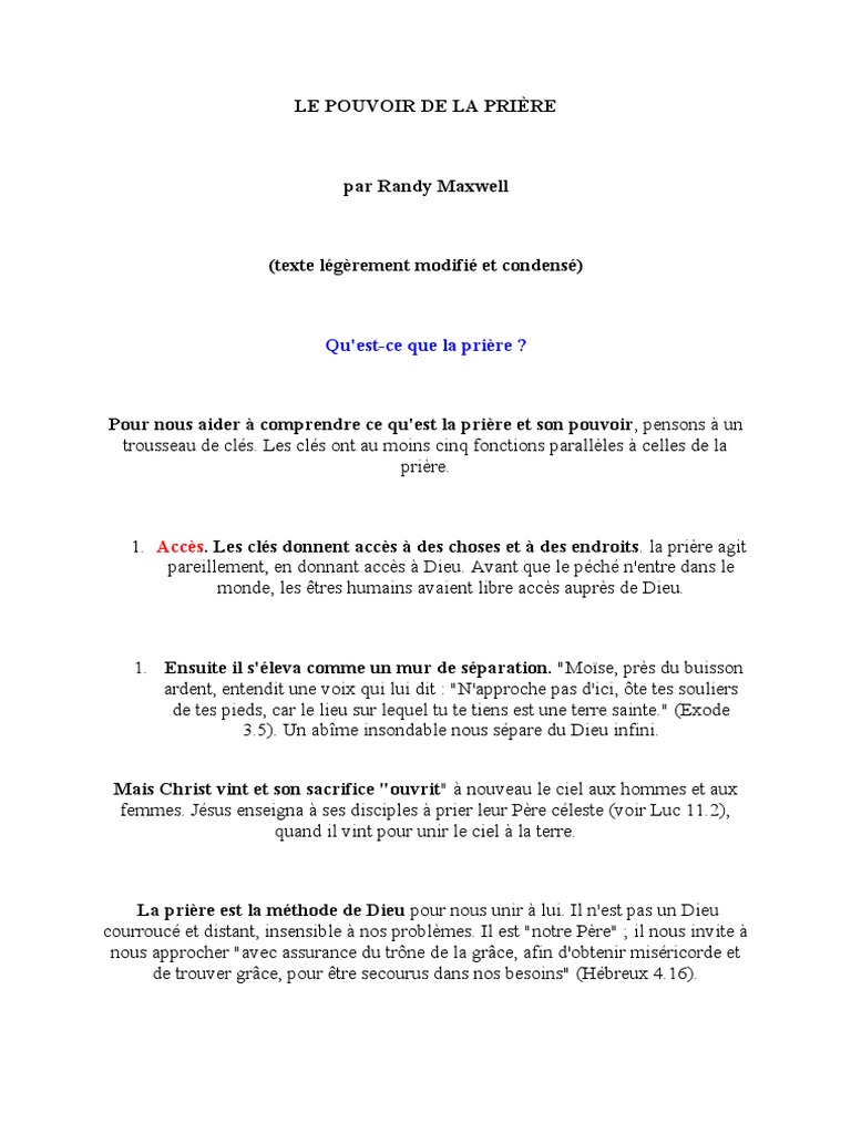 Le Pouvoir de La Priere | PDF | Notre Père | Prière