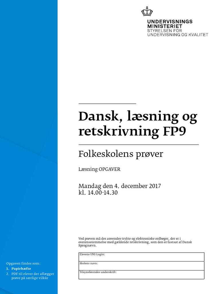 Dansk, Læsning Og Retskrivning FP9: Folkeskolens Prøver | PDF