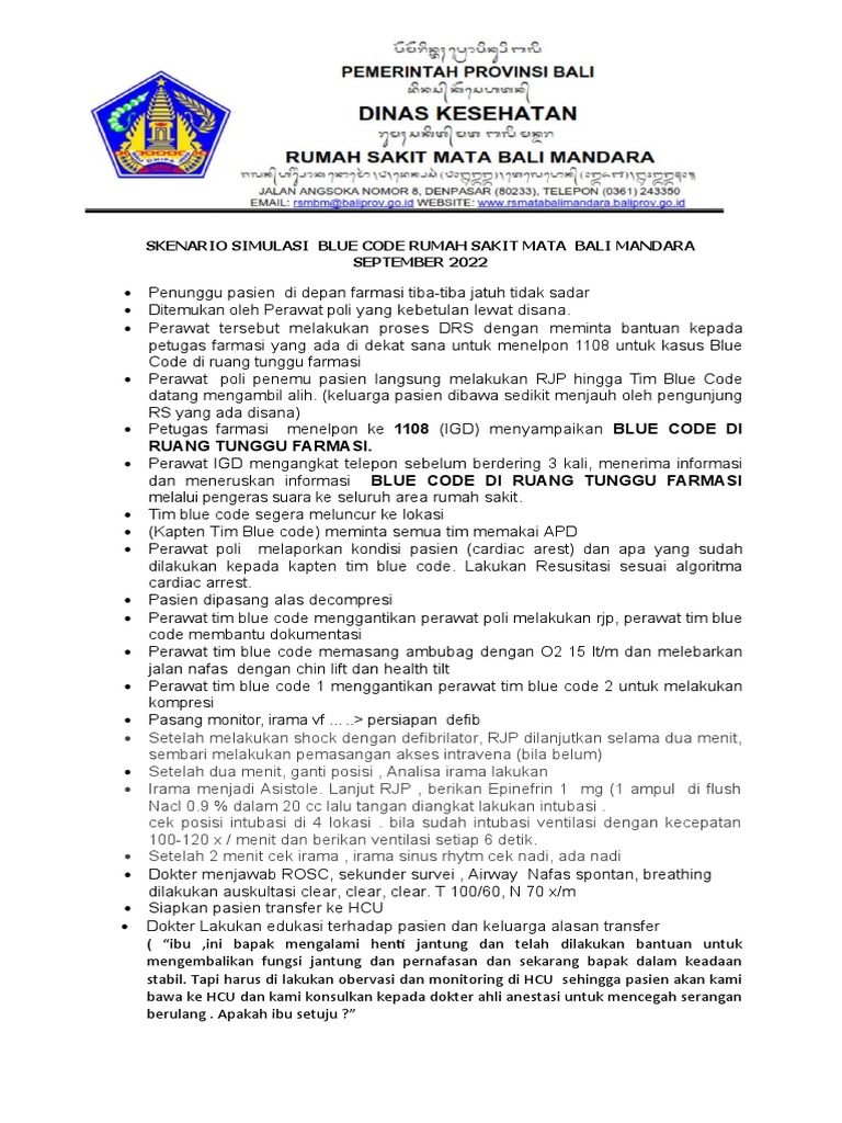 SIMULASI BLUE CODE RS MATA BALI | PDF