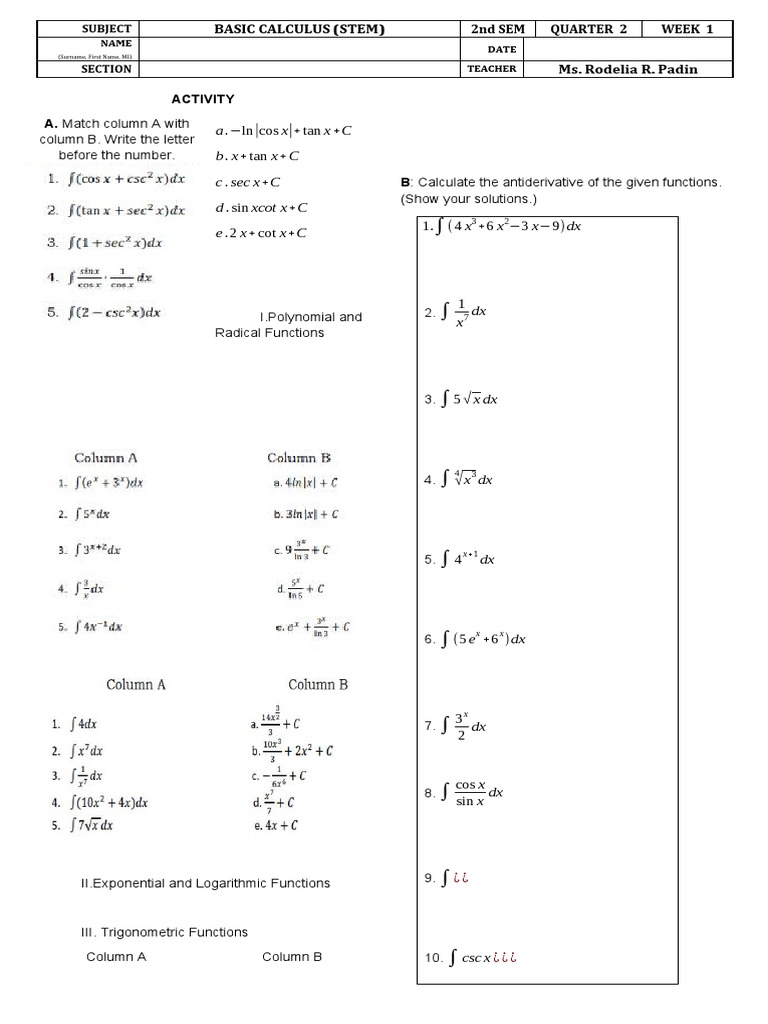 Basic Cal Ws And Module Q4 Week 1 Pdf Trigonometric Functions