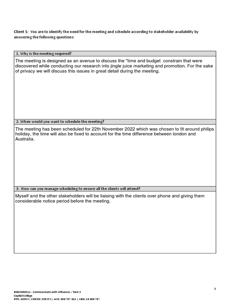 BSBCMM511 - Communicate With Influence - Task 3 | PDF | Sales | Marketing