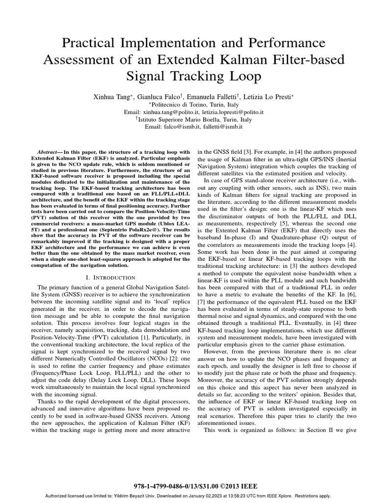 Practical Implementation And Performance Assessment Of An Extended Kalman Filter Based Signal