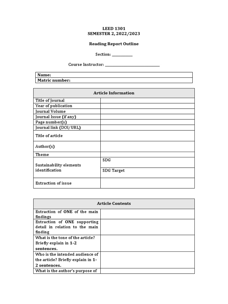 Reading Report Outline Template | PDF