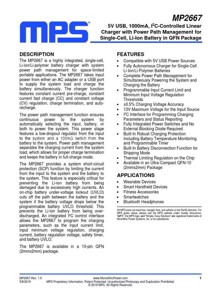 5V USB, 1000ma, I C-Controlled Linear Charger With Power Path ...