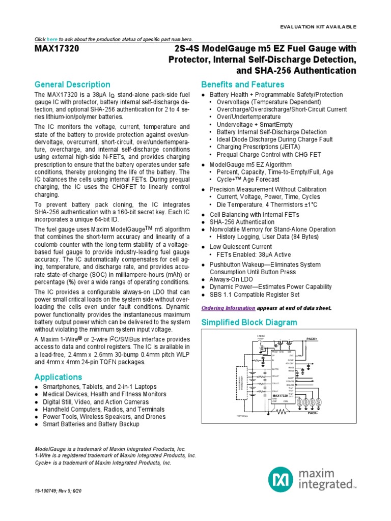 Max17320 2S-4S Modelgauge M5 Ez Fuel Gauge With Protector, Internal Self-Discharge Detection ...
