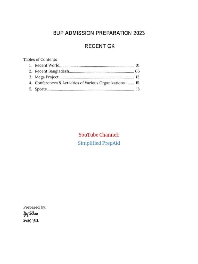 Bup Recent GK 2023 | PDF