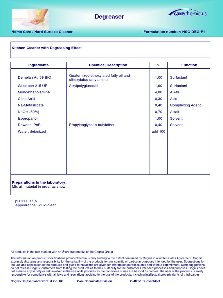 Degreaser - Demelan AU 39 BIO II. - HSC-DEG-F1 | PDF | Physical Chemistry | Physical Sciences