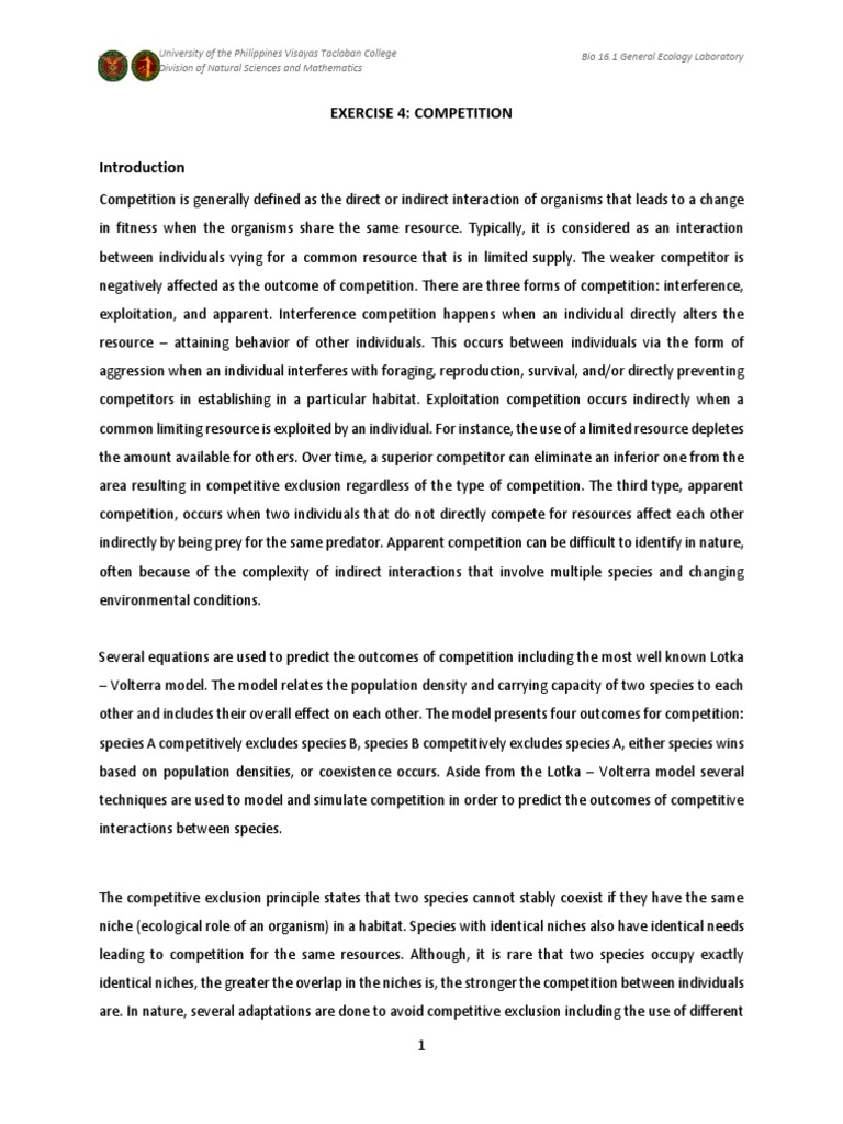 Simulating Competition: An Analysis of Barnacle Competition Models and the Competitive Exclusion ...