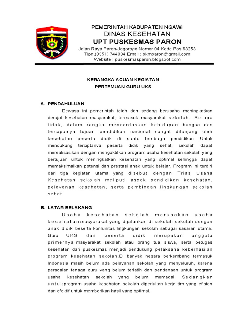 KAK Pertemuan Guru UKS | PDF