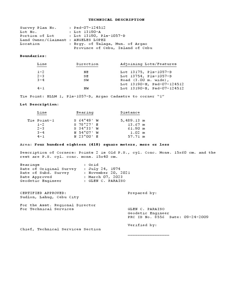 Technical Description: Boundaries | PDF | Surveying | Applied And ...