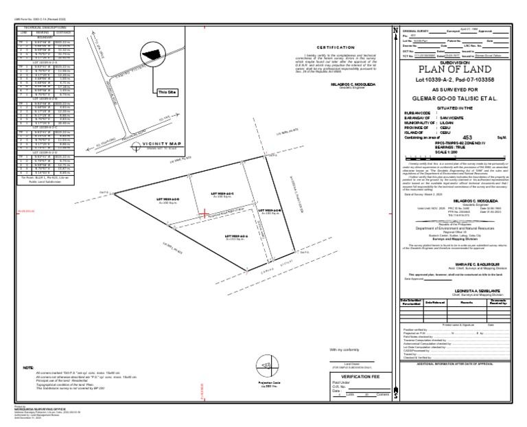 Plan of Land: Lot 10339-A-2, Psd-07-103358 | PDF | Surveying | Metrology