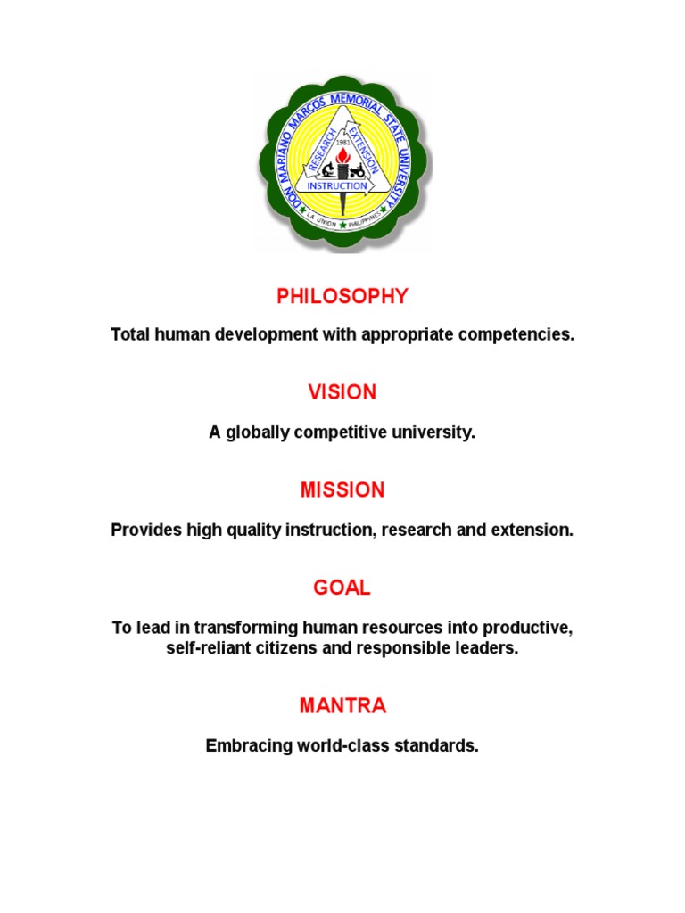 DMMMSU's Philosophy, Vision, Mission and Core Values | PDF ...