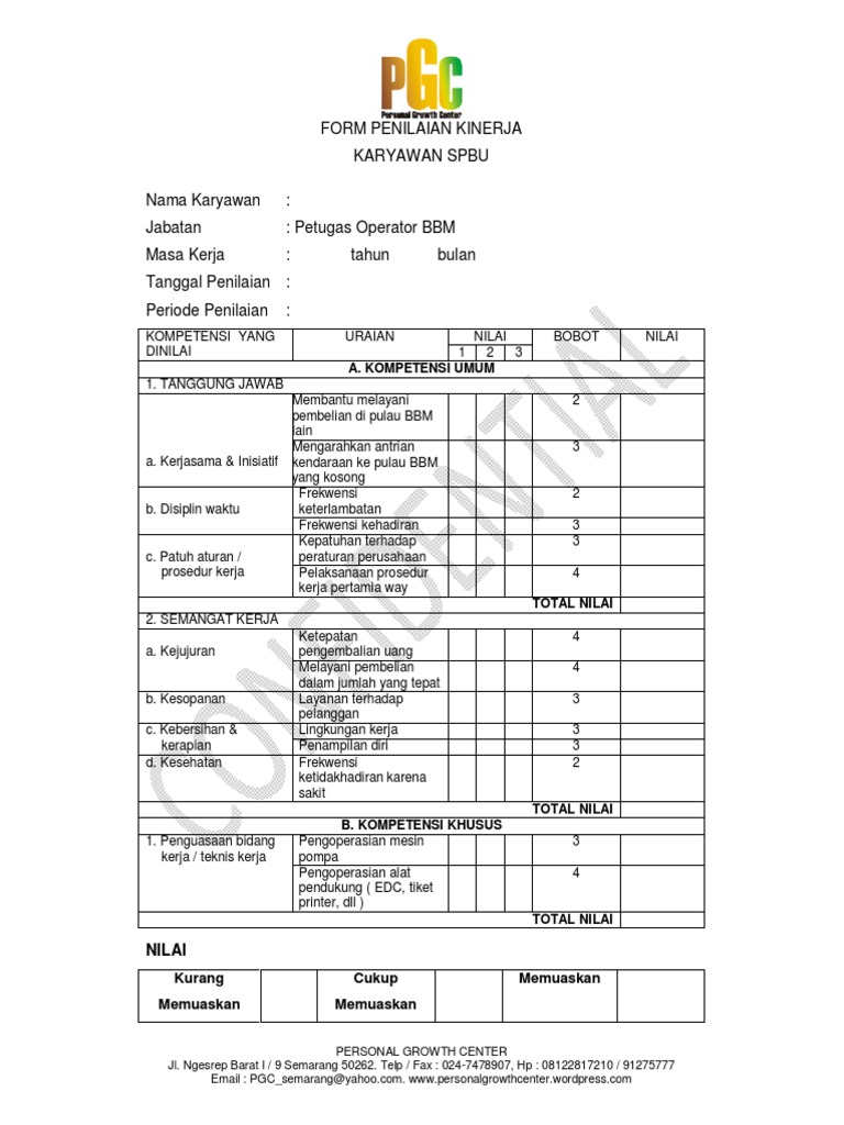 Penilaian Kinerja Karyawan Spbu Lengkap | PDF
