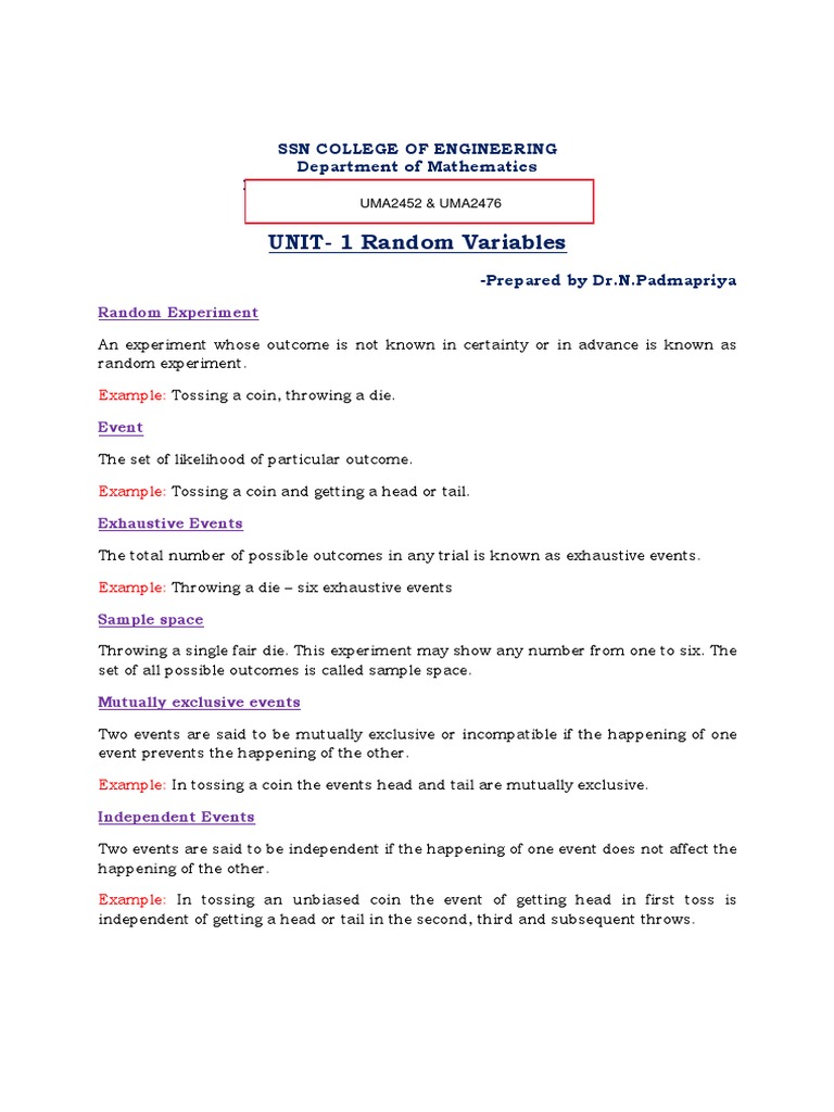 ID RAndom Variables-Notes | PDF | Probability Distribution ... ID RAndom Variables-Notes | PDF | Probability Distribution ...