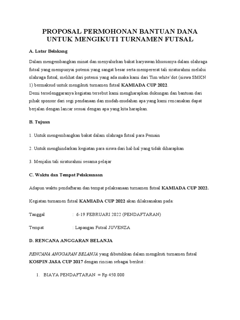 Proposal Pengajuan Dana Tim Futsal | PDF