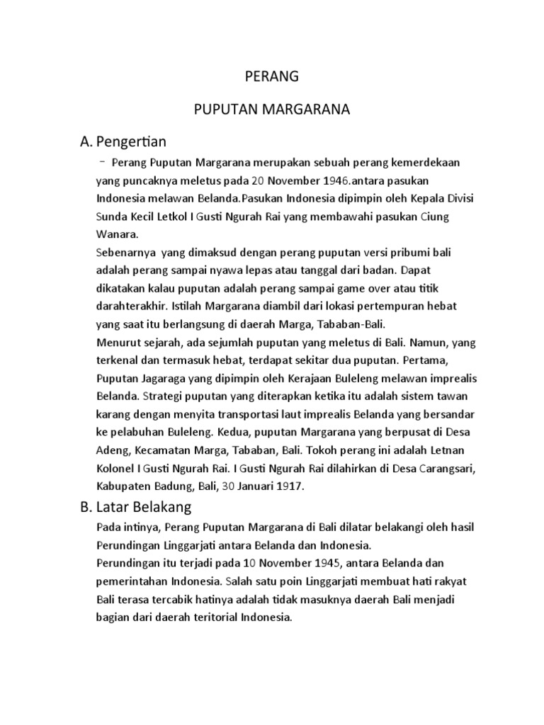 Perang Puputan Margarana A. Pengertian | PDF