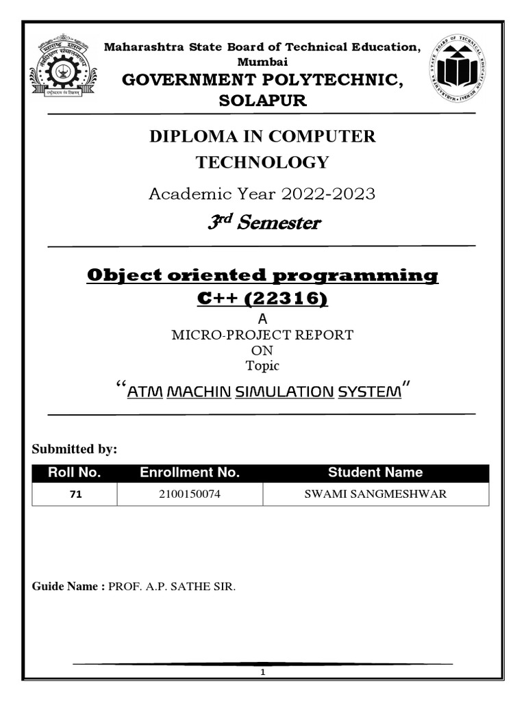 Diploma in Computer Technology: 3 Semester | PDF | C++ | Computer ...