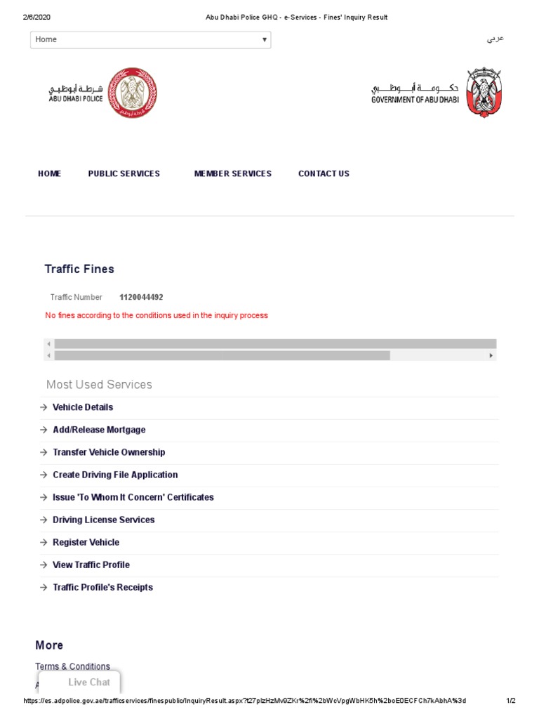 Abu Dhabi Police GHQ - E-Services - Fines' Inquiry Result | PDF