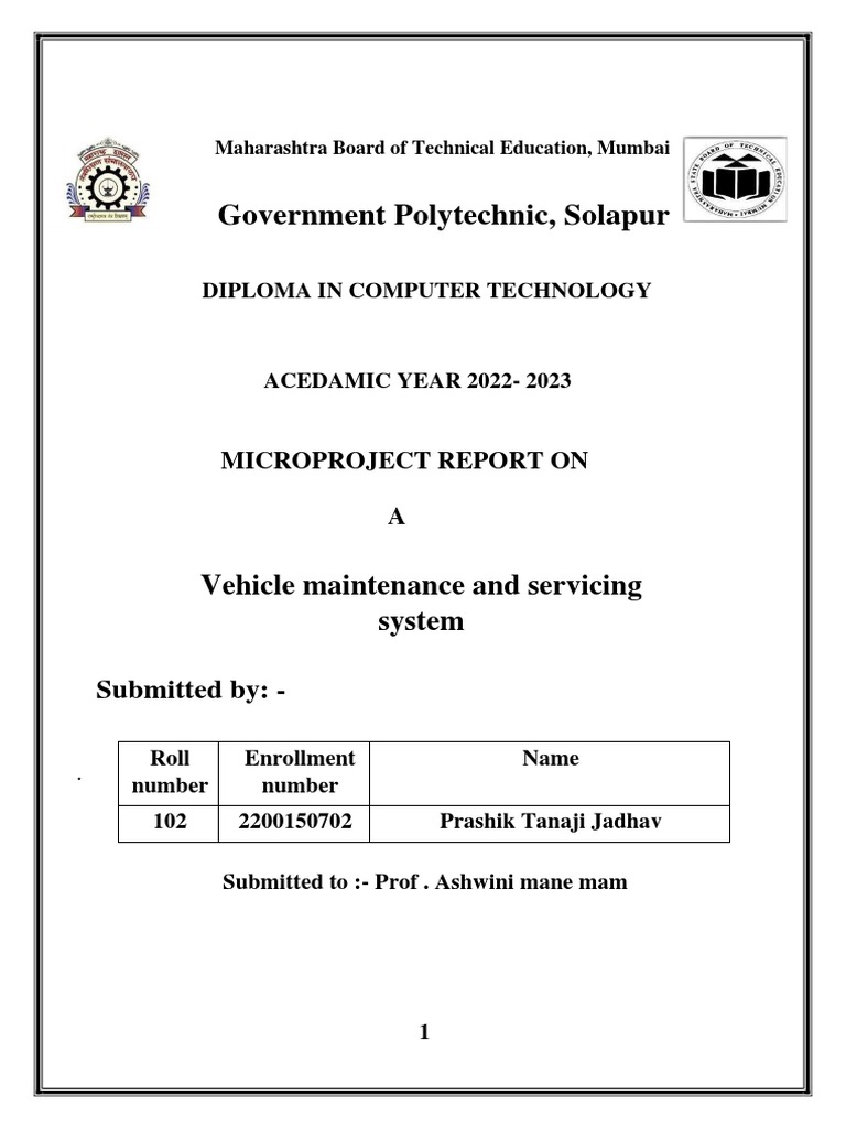 Government Polytechnic, Solapur: Vehicle Maintenance and Servicing ...