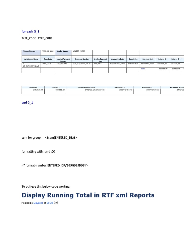 Bi Publisher Rtf Running Total Report Pdf Software Development Computer Science