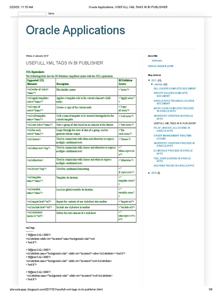 Oracle Applications - Usefull XML Tags in Bi Publisher | PDF | Xml | Microsoft Word