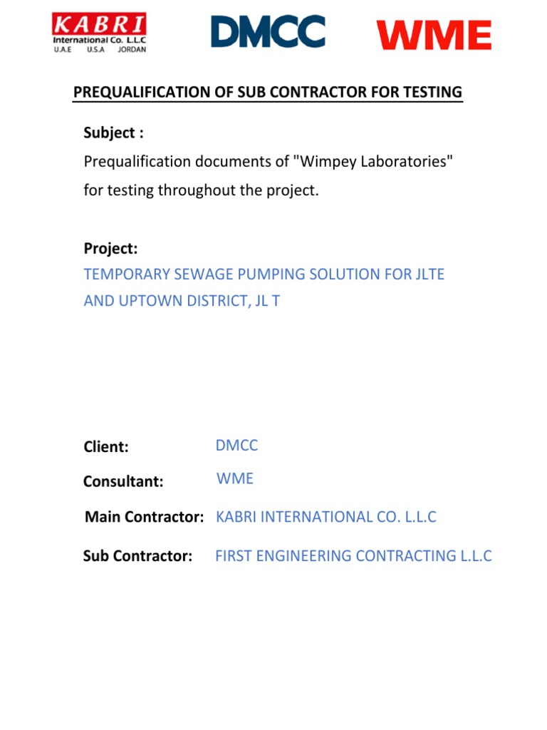 Subject: Prequalification Documents of "Wimpey Laboratories" For ...