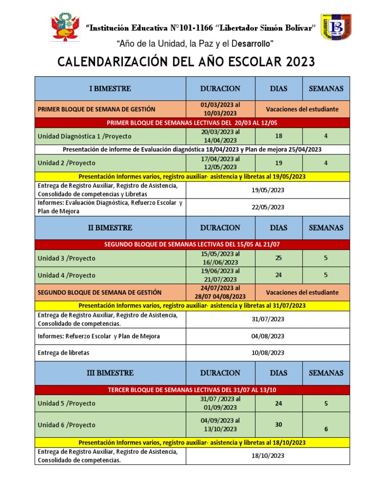 Nueva Calendarizacion Del Año Escolar LSB-2023 Ccesa007 | PDF