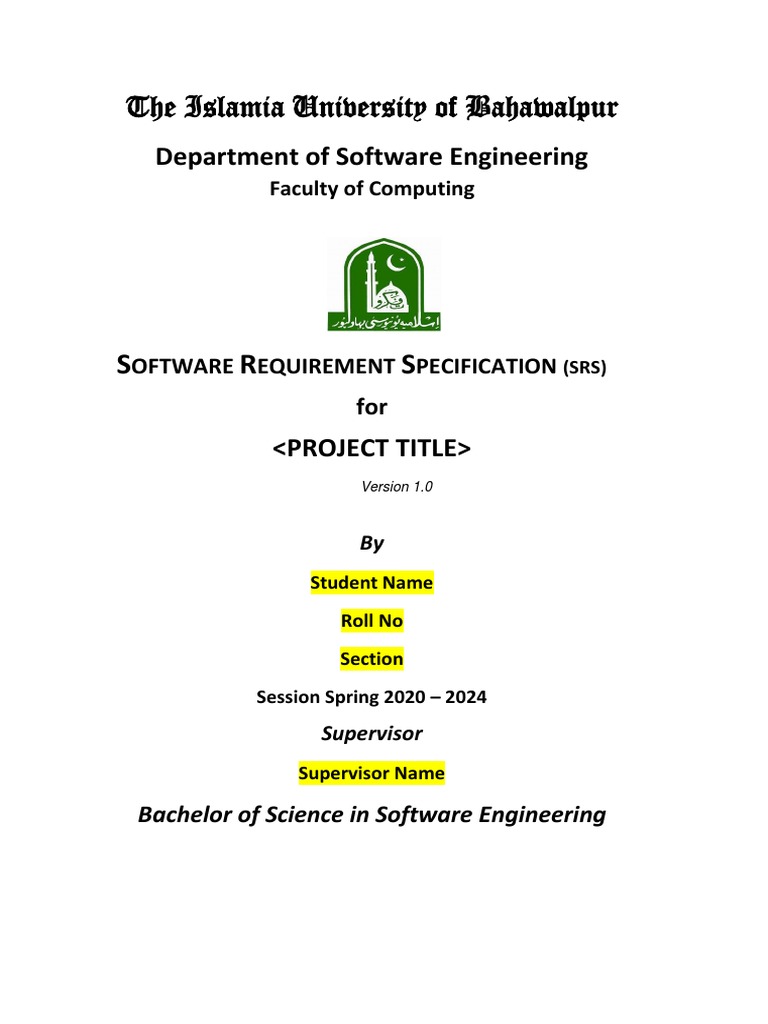 The Islamia University of Bahawalpur: Department of Software Engineering | PDF | Graphical User ...
