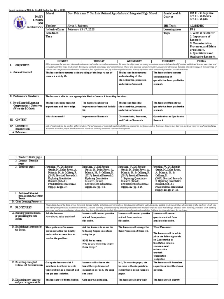 SHS-DLL-pr1 q3 wk1 | PDF | Learning | Qualitative Research