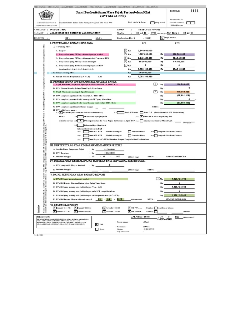 Surat Pemberitahuan Masa Pajak Pertambahan Nilai (SPT Masa PPN) | PDF