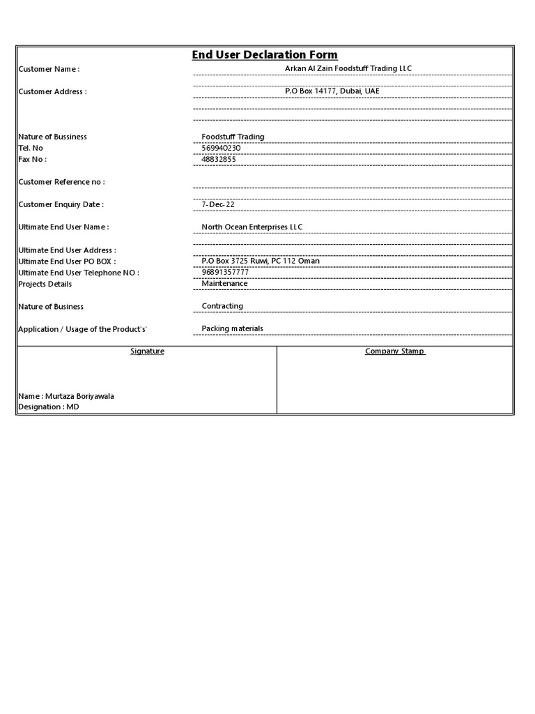 End User Declaration Form | PDF