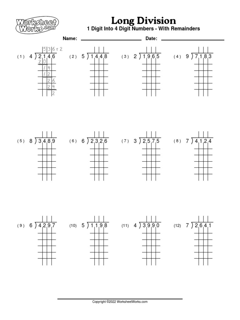WorksheetWorks Long Division 2 | PDF