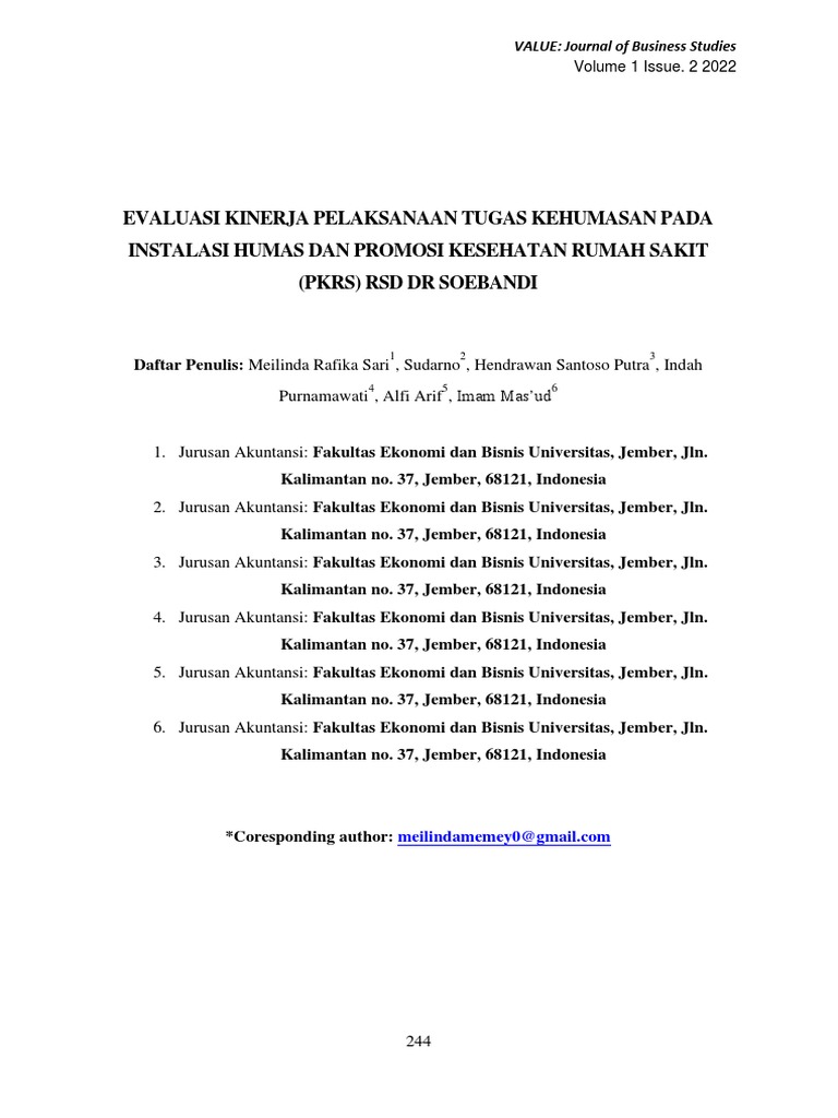 Evaluasi Kinerja Pelaksanaan Tugas Kehumasan Pada Pdf