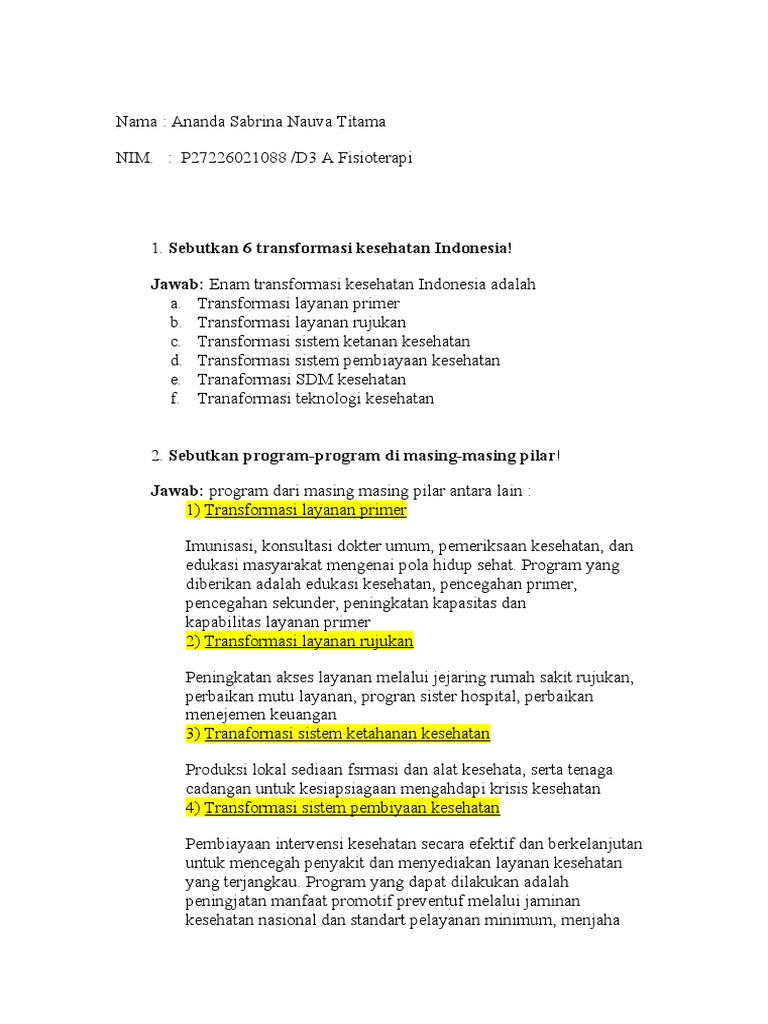 Ananda Sabrina - P27226021088 - Tugas Transformasi | PDF