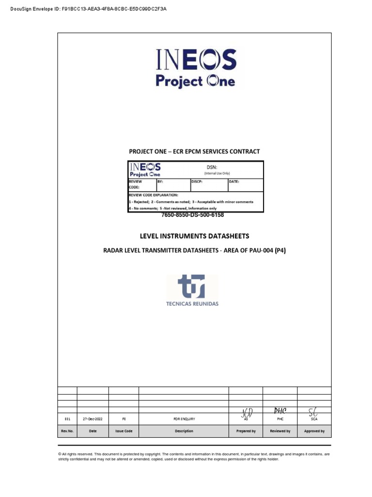 Project One - Ecr Epcm Services Contract: Level Instruments Datasheets | PDF | Density | Pressure