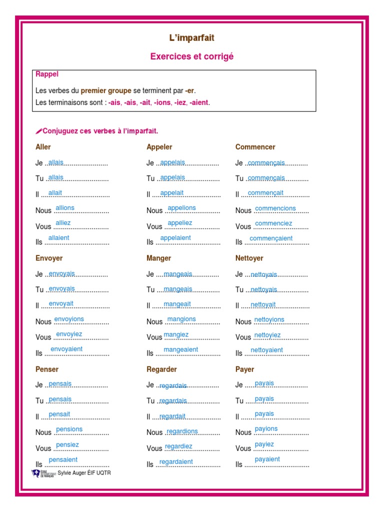 L'imparfait Conjugaison Exercices Et Corrigé - pdf1 | PDF | Échecs ...