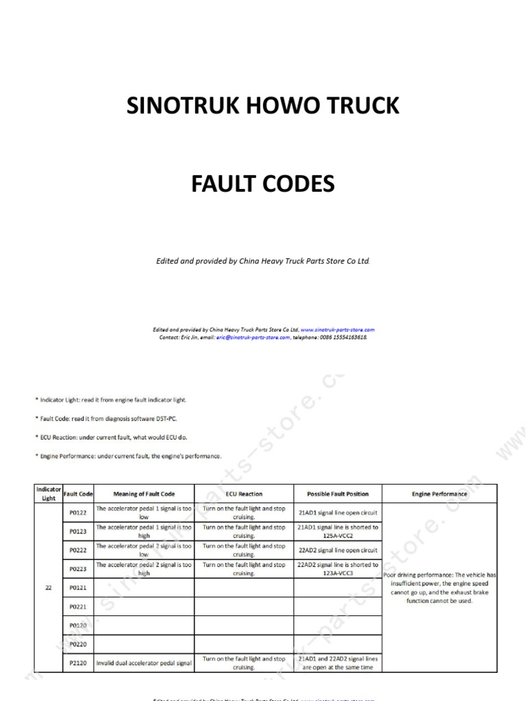 Howo Fault Codes