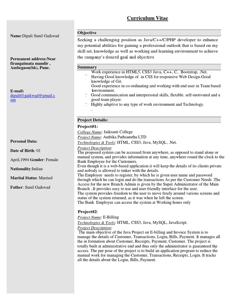 Dipali Cv-1 | PDF | World Wide Web | Internet & Web