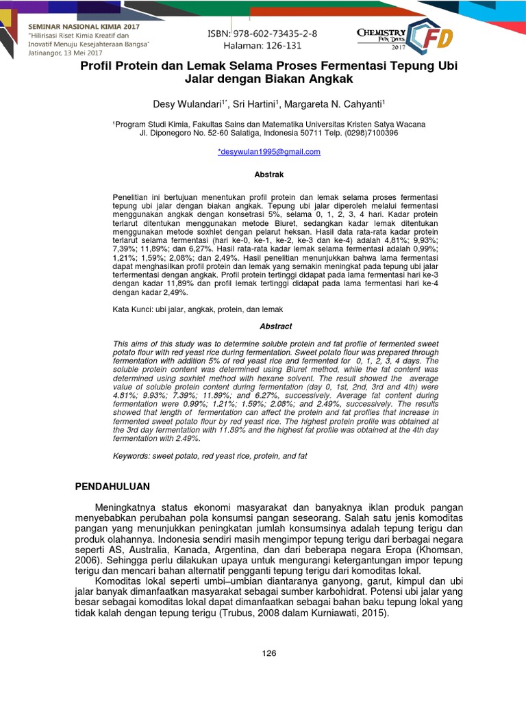 Profil Protein Dan Lemak Selama Proses Fermentasi Tepung Ubi Jalar ...