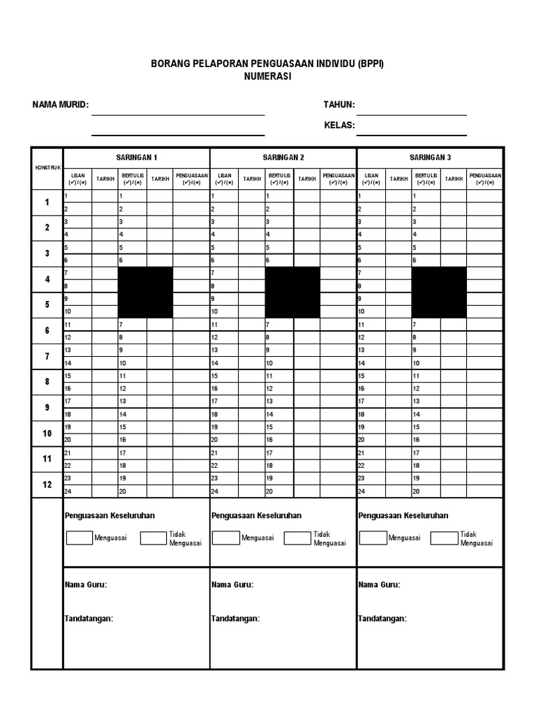 (New) Borang Pelaporan Penguasaan Individu Matematik | PDF