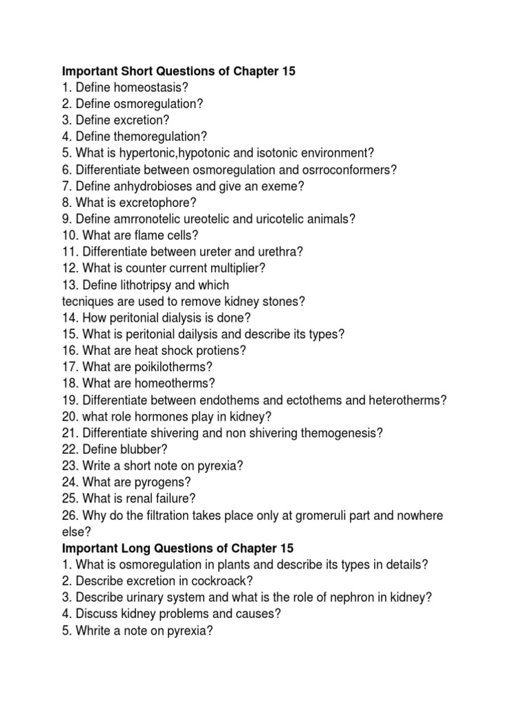 Important Short Questions of Chapter 15 | PDF